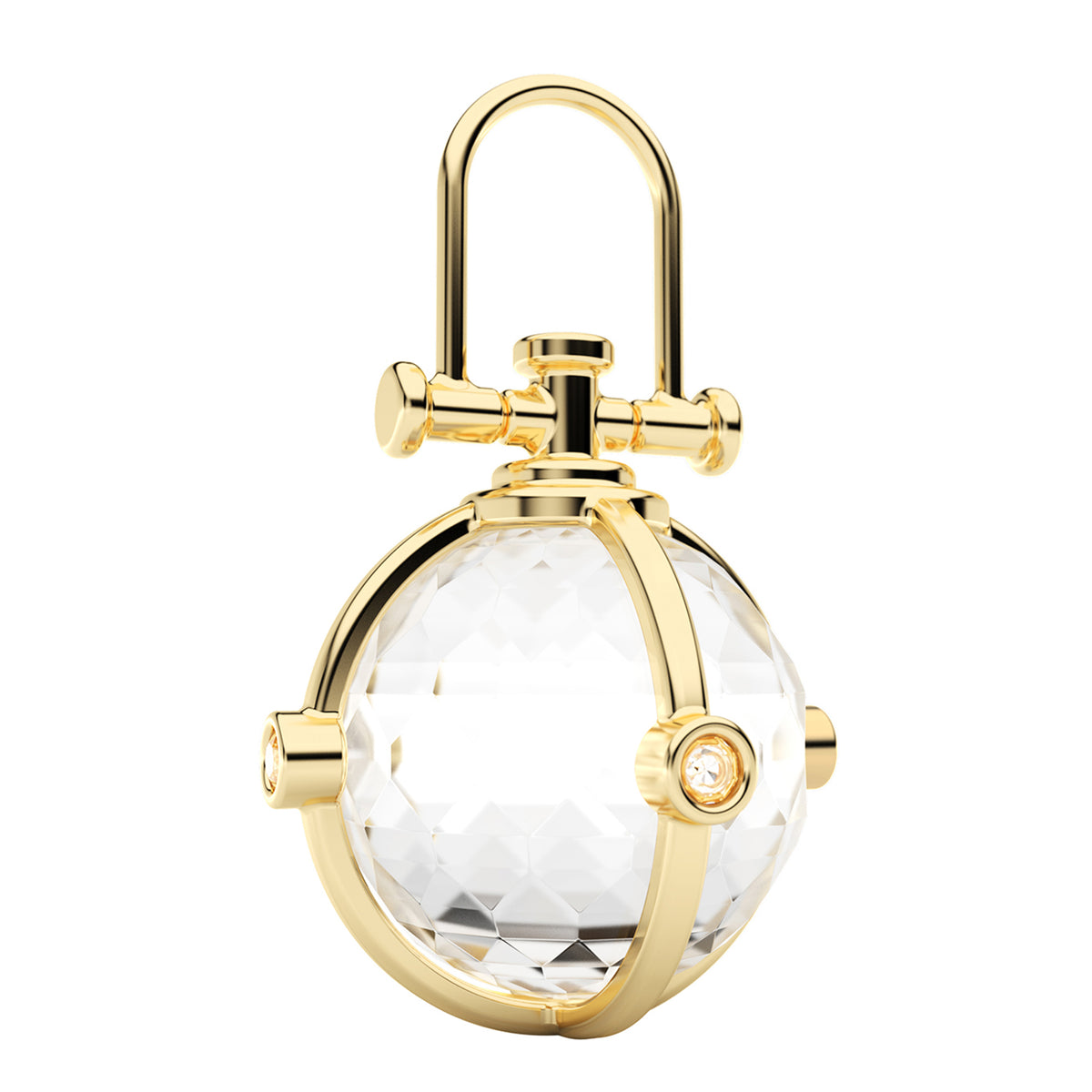 18k Yellow Gold Small Faceted Crystal Orb Talisman Pendant with Rock C ...
